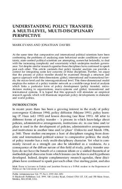 (PDF) Understanding Policy Transfer: A MultiLevel, Multi-Disciplinary ...