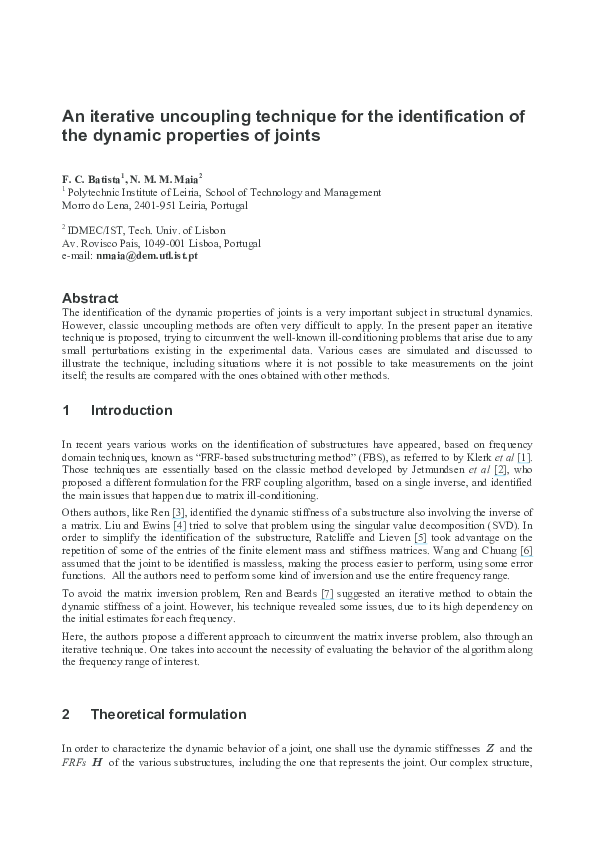 Pdf An Iterative Uncoupling Technique For The Identification Of The Dynamic Properties Of Joints