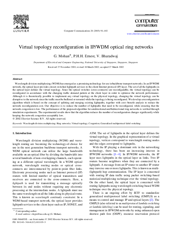 (PDF) Virtual topology reconfiguration in IP/WDM optical ring networks