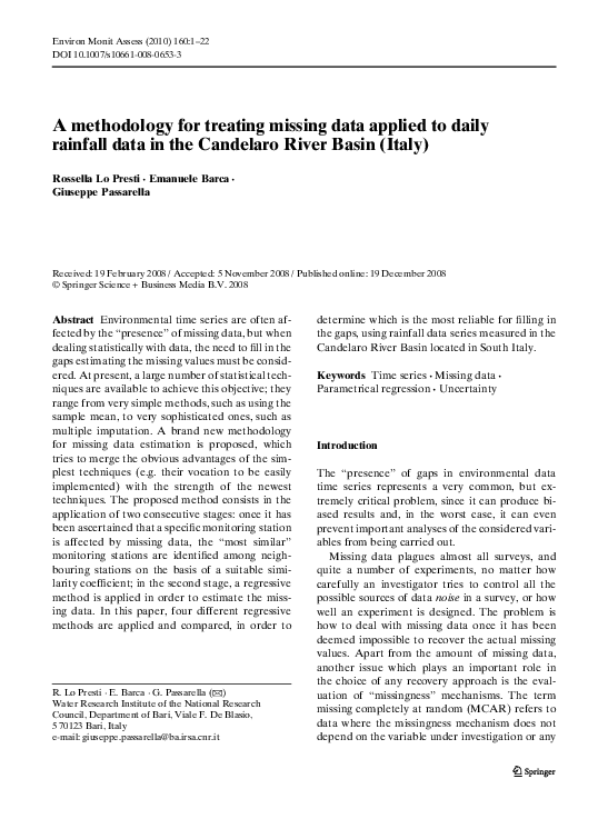 Pdf A Methodology For Treating Missing Data Applied To Daily Rainfall