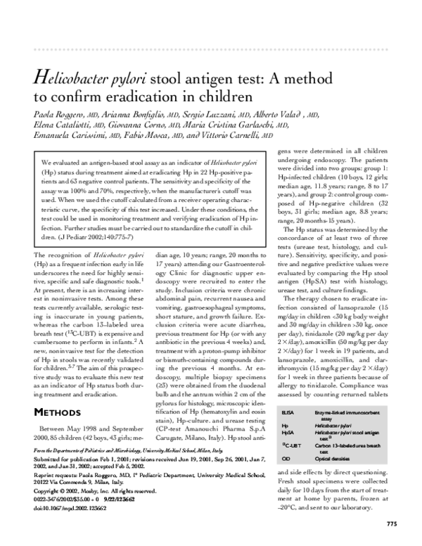 (PDF) Helicobacter pylori stool antigen test: A method to confirm ...