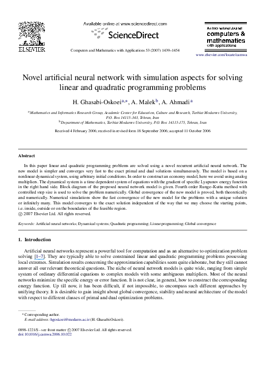 Pdf Novel Artificial Neural Network With Simulation Aspects For Solving Linear And Quadratic