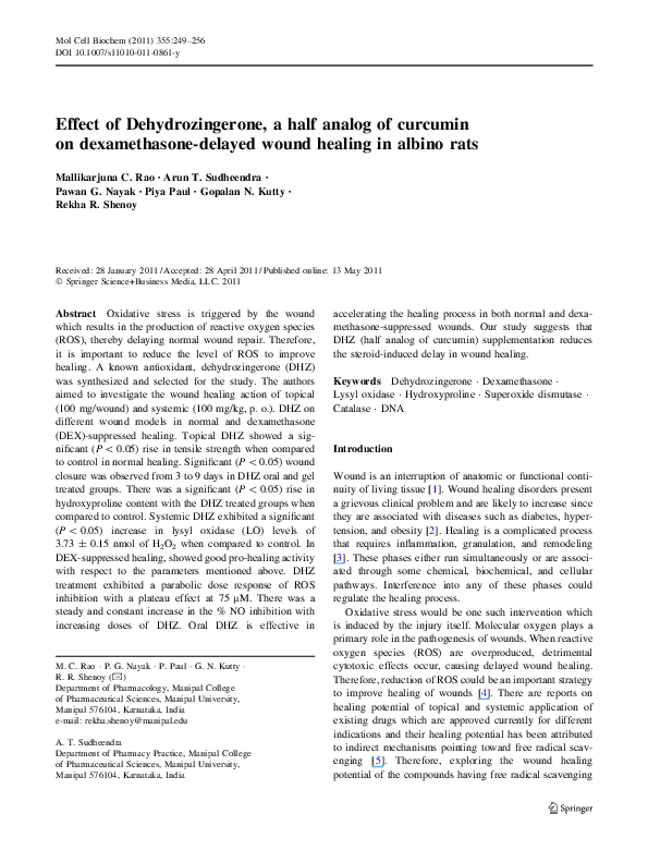 (PDF) Effect of dehydrozingerone, a half analog of curcumin on ...