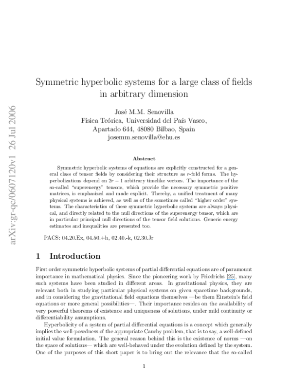 Pdf Symmetric Hyperbolic Systems For A Large Class Of Fields In