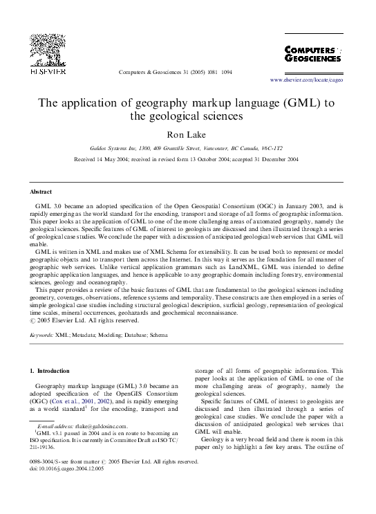 Pdf The Application Of Geography Markup Language Gml To The