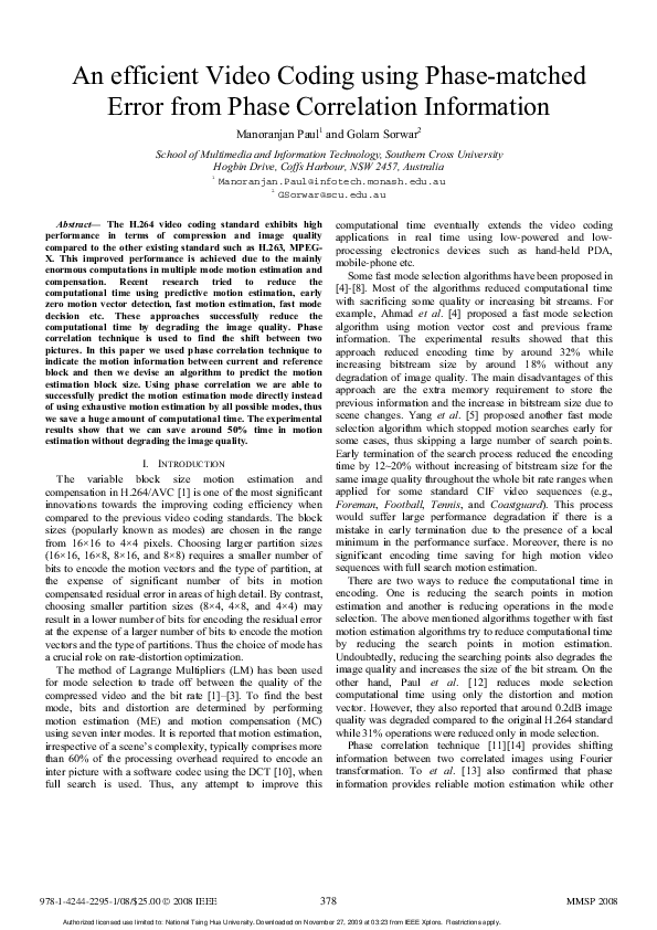 Pdf An Efficient Video Coding Using Phase Matched Error From Phase