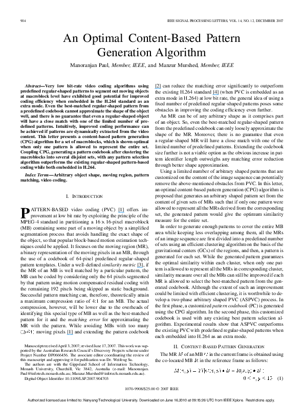 (PDF) An Optimal Content-based Pattern Generation algorithm