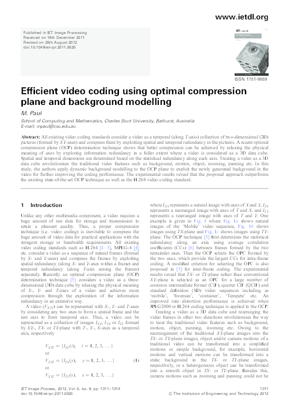 Efficient Video Coding Using Optimal Compression Plane And Background Modelling