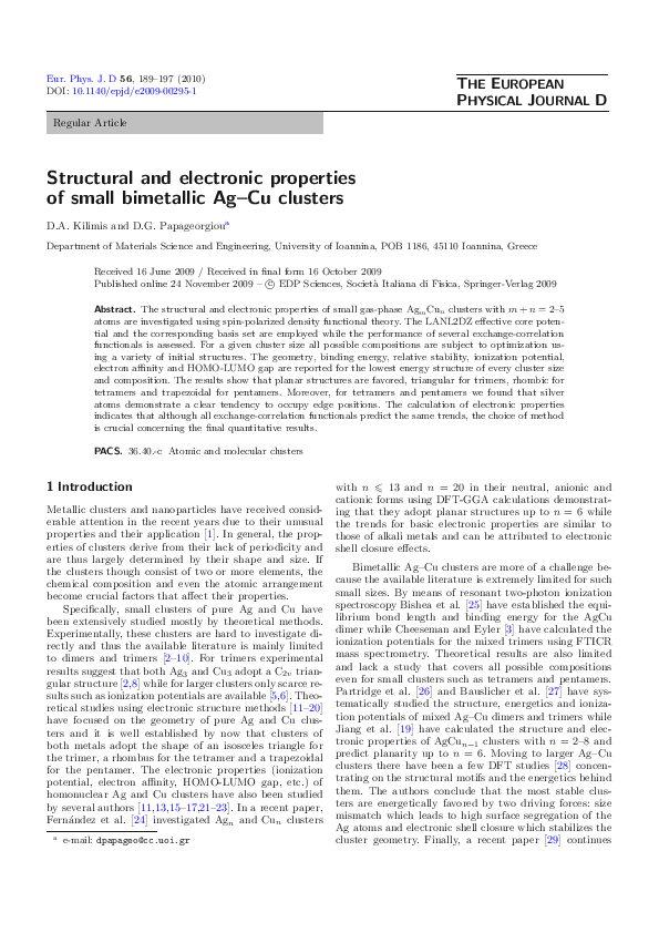 (PDF) Structural and electronic properties of small CuO m clusters