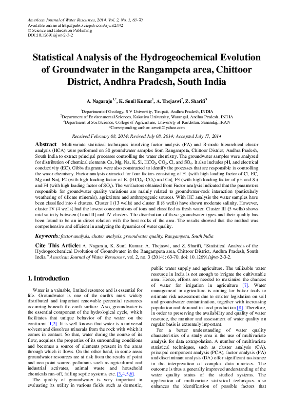 (PDF) Statistical analysis of the hydrogeochemical evolution of groundwater in hard and ...