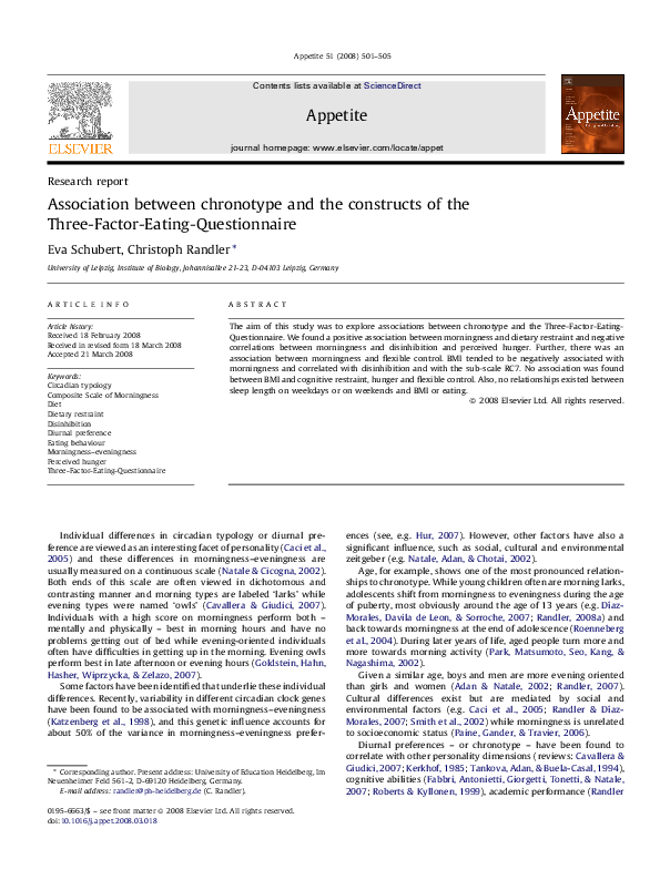 (PDF) Association between chronotype and the constructs of the Three ...