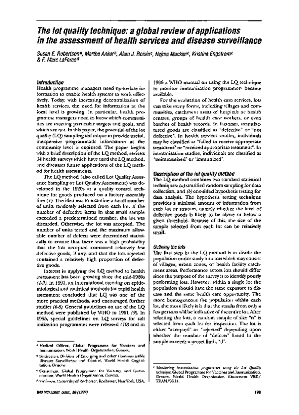 (PDF) The lot quality technique: a global review of applications in the ...