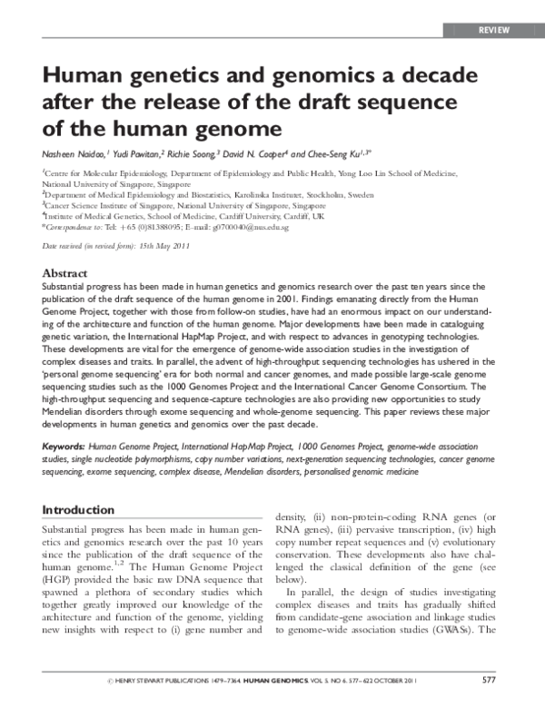 (PDF) Human genetics and genomics a decade after the release of the ...