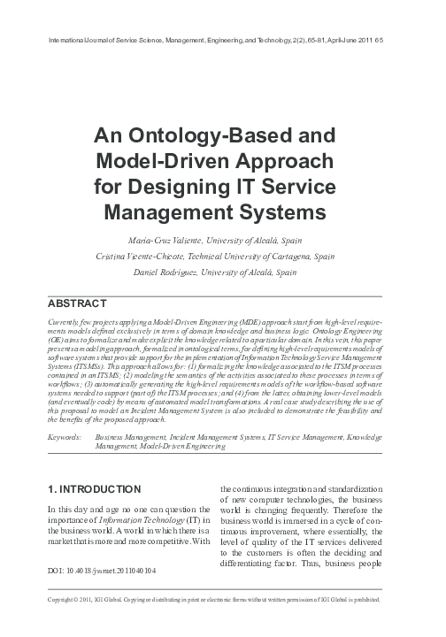 Pdf An Ontology Based And Model Driven Approach For Designing It Service Management Systems