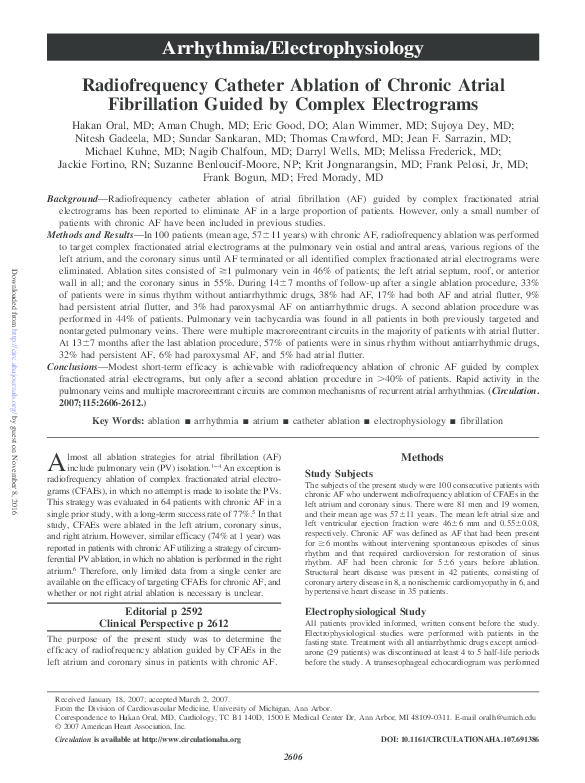 (PDF) Radiofrequency catheter ablation of chronic atrial fibrillation guided by complex electrograms