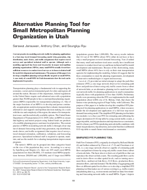 (PDF) Alternative Planning Tool for Small Metropolitan Planning ...