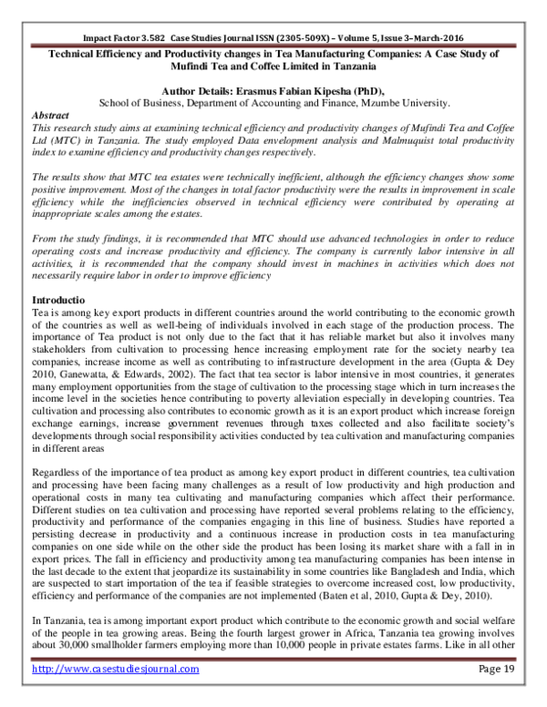 (PDF) Technical Efficiency and Productivity changes in Tea ...