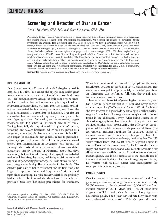 (PDF) Screening and detection of ovarian cancer