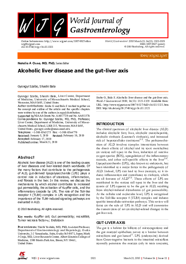 (PDF) Alcoholic liver disease and the gut-liver axis