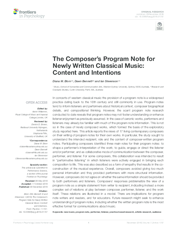 (PDF) The Composer's Program Note for Newly Written Classical Music ...