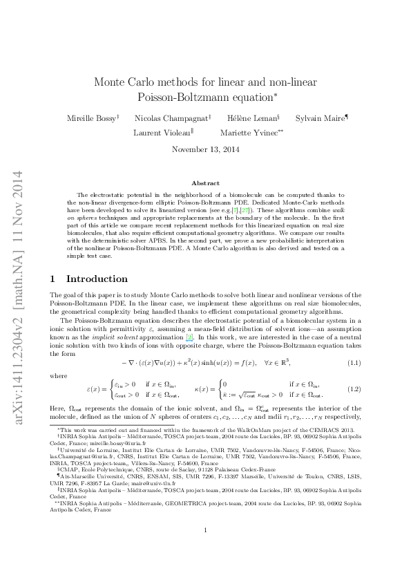 Pdf Monte Carlo Methods For Linear And Non Linear Poisson Boltzmann