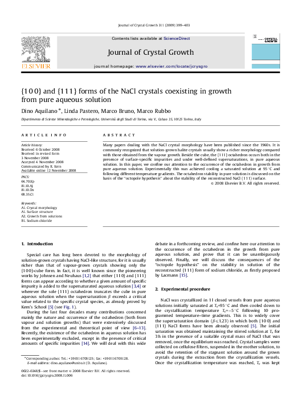 (PDF) 100} and {111} forms of the NaCl crystals coexisting in growth ...