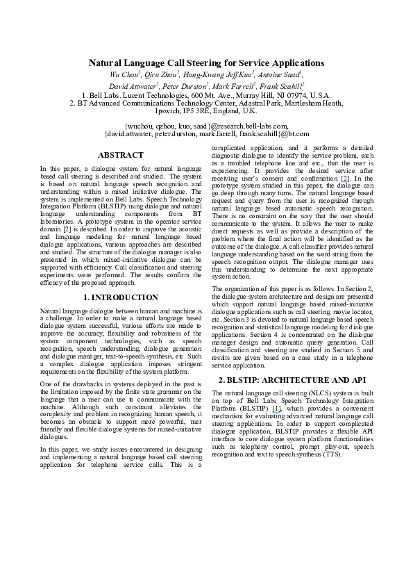 (PDF) Natural language call steering for service applications