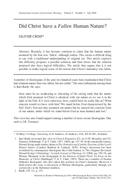 (PDF) Did Christ have a Fallen Human Nature