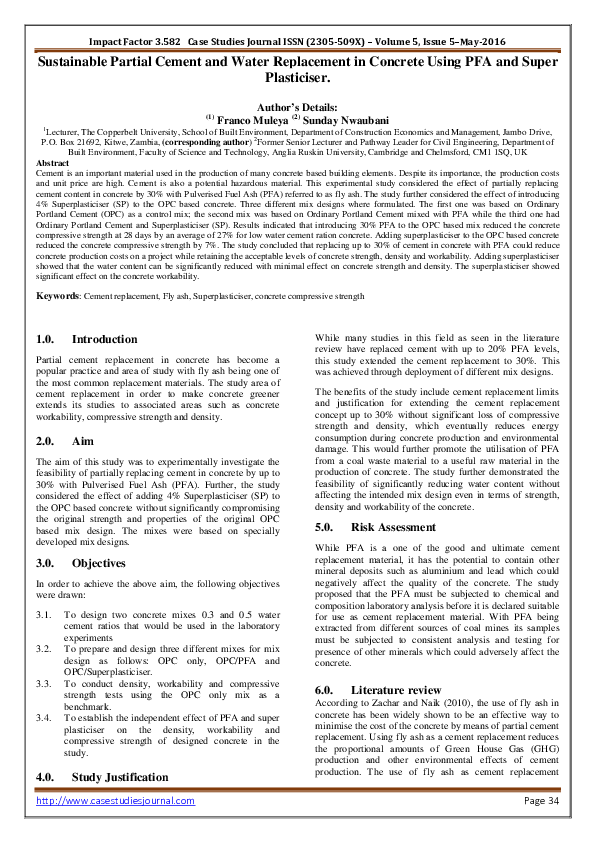 (PDF) Sustainable Partial Cement and Water Replacement in Concrete ...