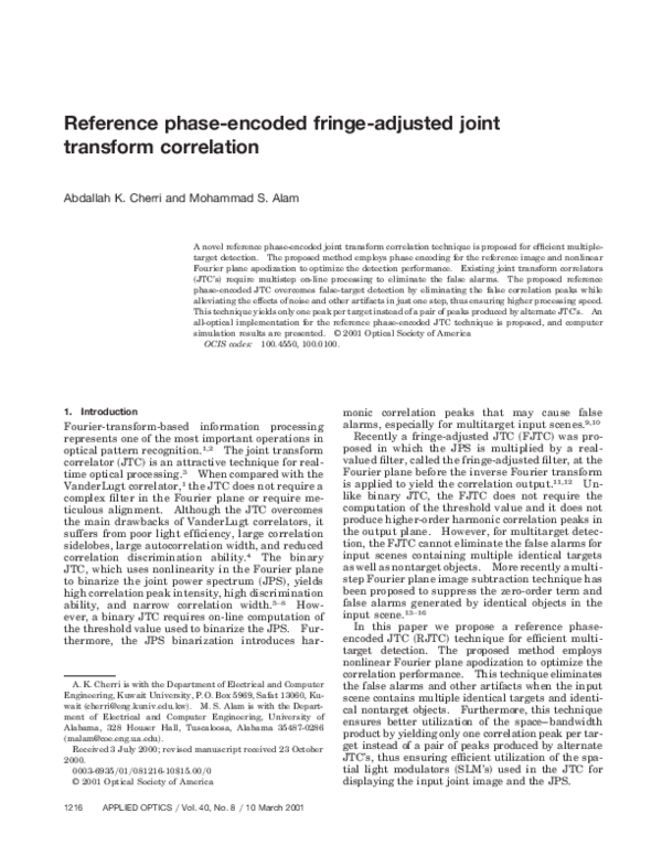 (PDF) Reference Phase-Encoded Fringe-Adjusted Joint Transform Correlation | Abdallah Cherri ...