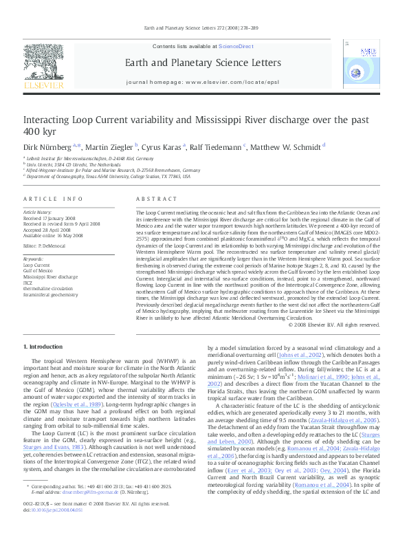 (PDF) Interacting Loop Current variability and Mississippi River discharge over the past 400 kyr ...