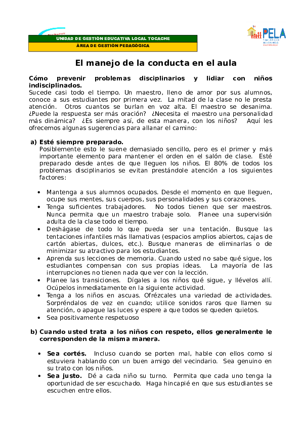 (DOC) El manejo de la conducta en el aula
