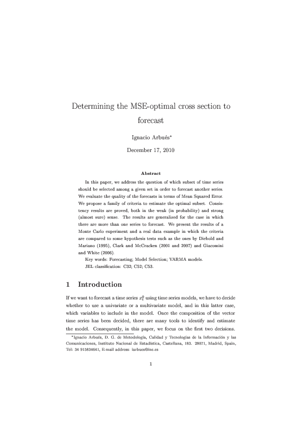 (PDF) Determining the MSE-optimal cross section to forecast