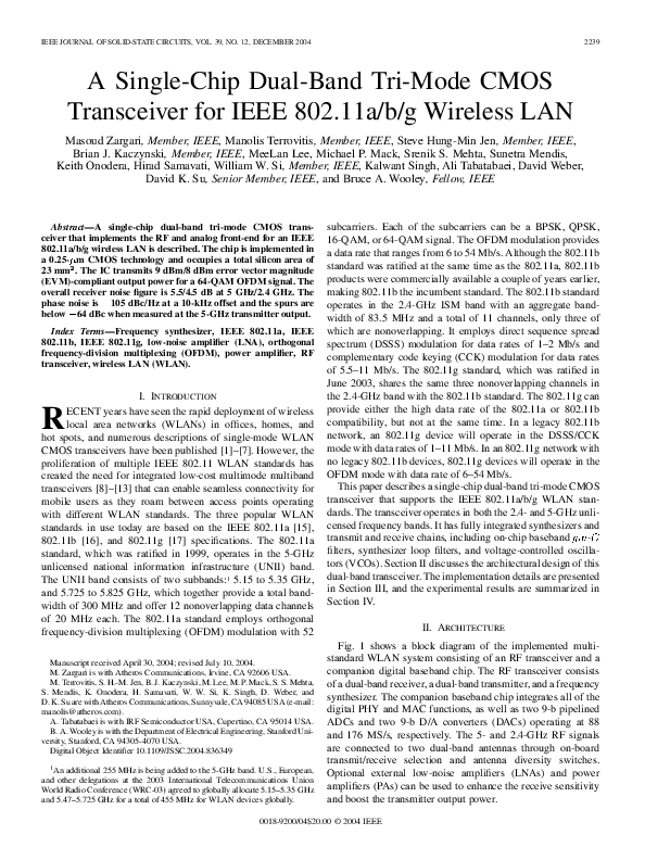 (PDF) A single-chip dual-band tri-mode CMOS transceiver for IEEE 802 ...