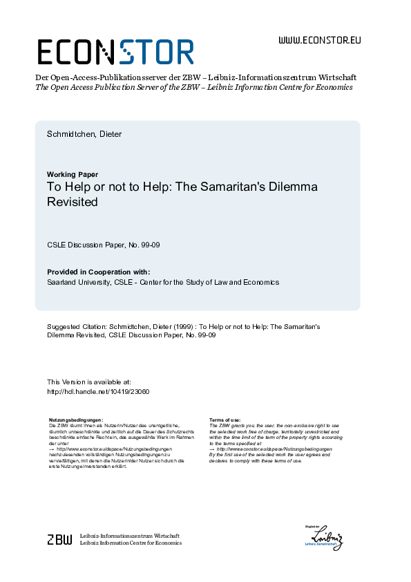 (PDF) To Help or Not to Help: The Samaritan’s Dilemma Revisited
