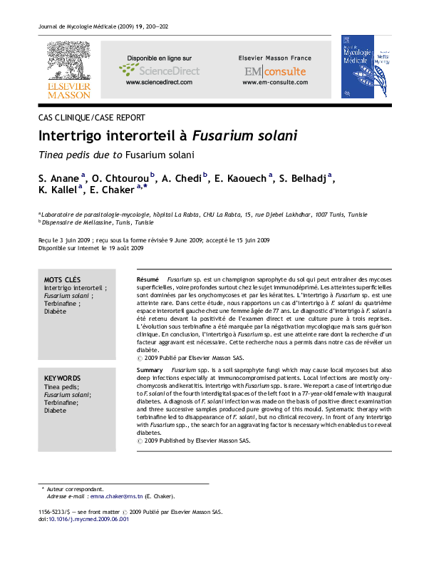 (PDF) Intertrigo interorteil à Fusarium solani