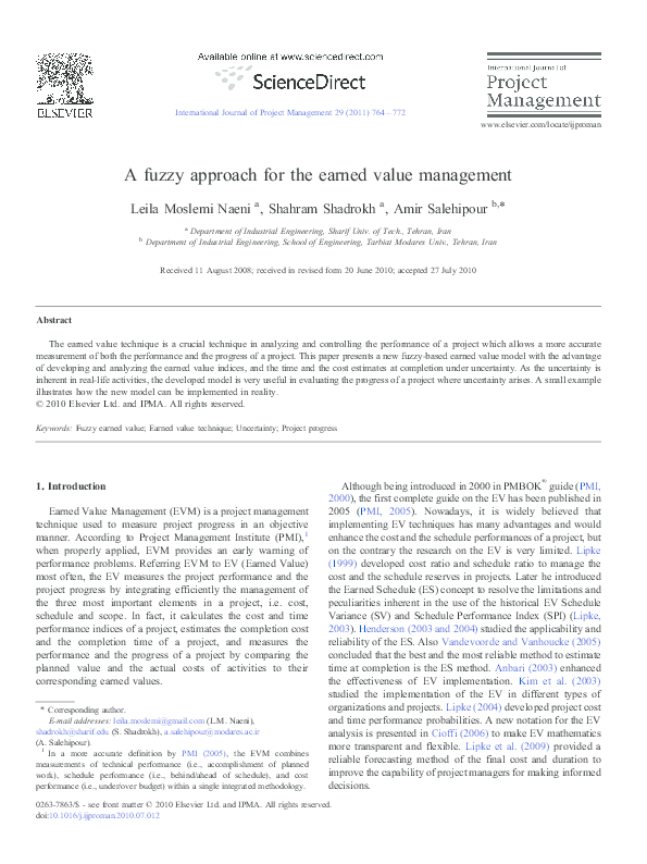 (PDF) A fuzzy approach for the earned value management