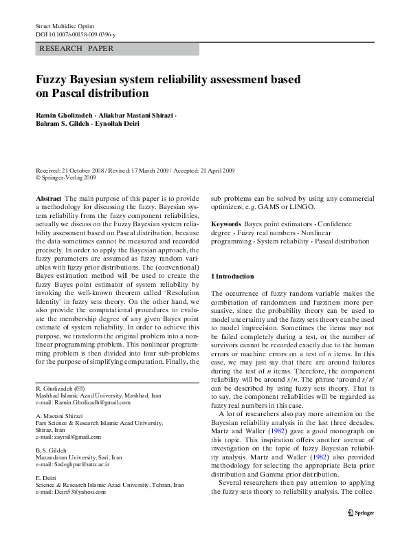 Pdf Fuzzy Bayesian System Reliability Assessment Based On Pascal
