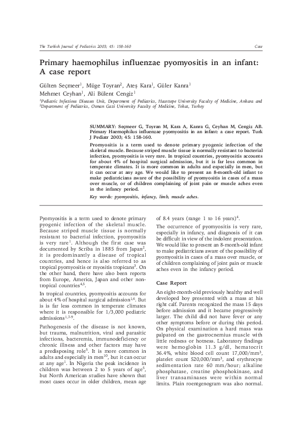 (PDF) Primary haemophilus influenzae pyomyositis in an infant: a case ...