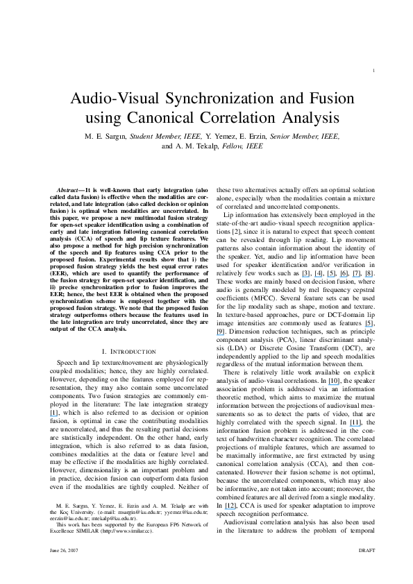 (PDF) Multimodal Speaker Identification Using Canonical Correlation Analysis