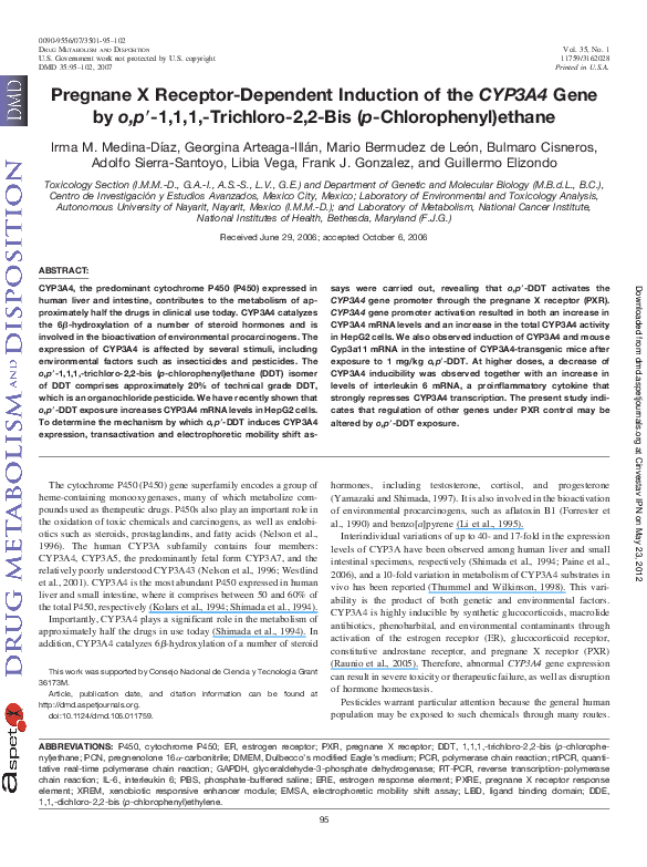 (PDF) Pregnane X Receptor-Dependent Induction of the CYP3A4 Gene by o,p ...