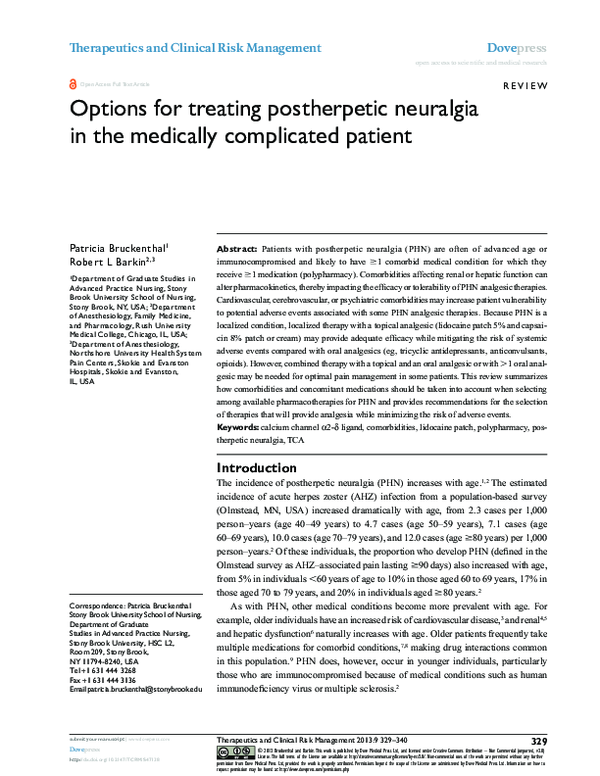 (PDF) Options for treating postherpetic neuralgia in the medically ...