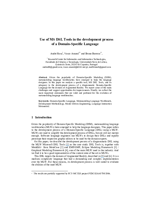 Pdf Use Of Ms Dsl Tools In The Development Process Of A Domain Specific Language