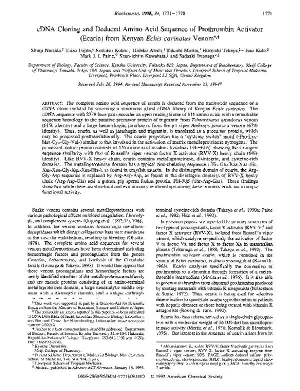 (PDF) cDNA cloning and deduced amino acid sequence of prothrombin ...