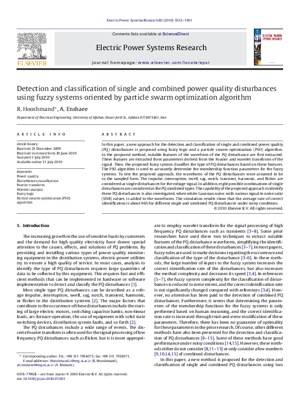 Pdf Detection And Classification Of Single And Combined Power Quality Disturbances Using Fuzzy