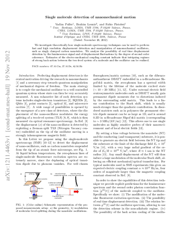 (PDF) Single molecule detection of nanomechanical motion