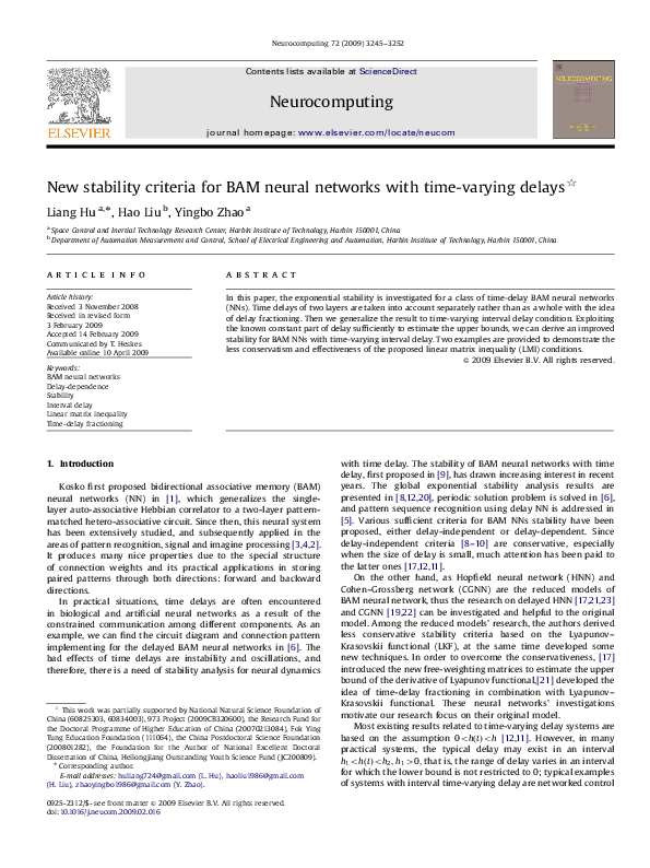 (PDF) New stability criteria for BAM neural networks with time-varying delays