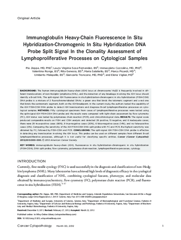 (PDF) Immunoglobulin heavy-chain fluorescence in situ hybridization-chromogenic in situ ...