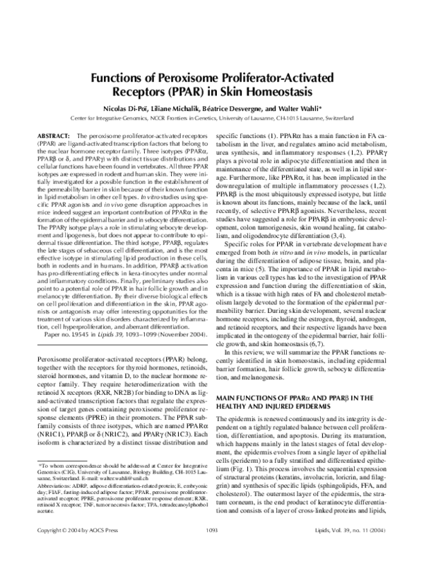 (PDF) Functions of peroxisome proliferator-activated receptors (PPAR ...