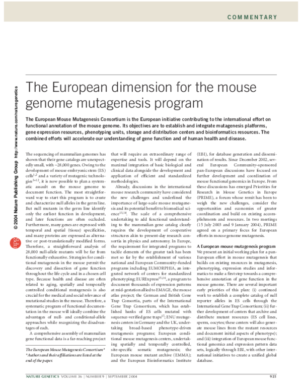 (PDF) The European dimension for the mouse genome mutagenesis program